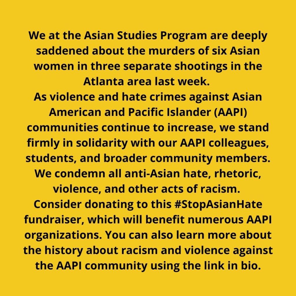 A Message from the Asian Studies Program - Global Asian Studies Program