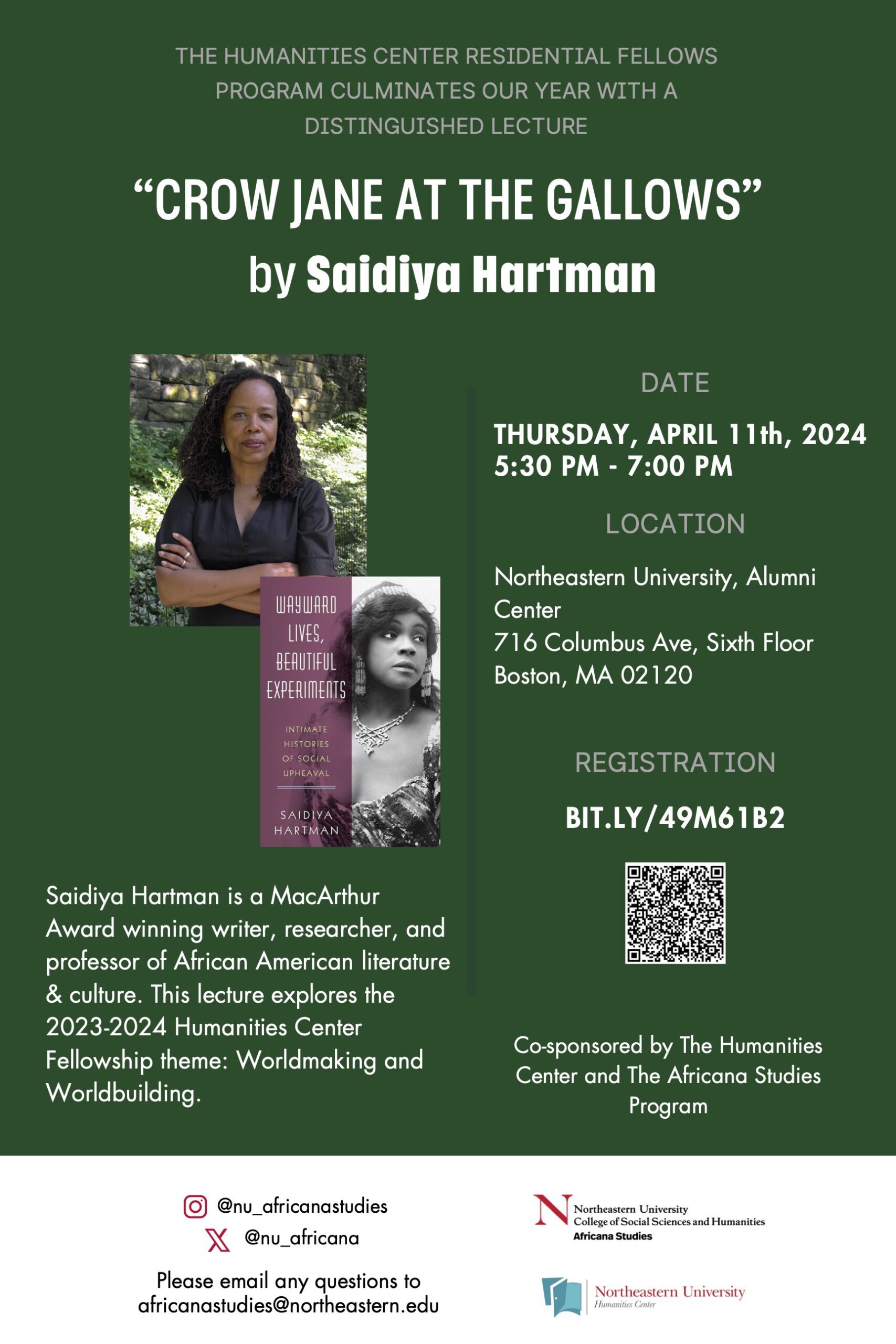 Humanities Center Fellowship Lecture 2024 | "Crow Jane at the Gallows" ft. Saidya Hartman ...